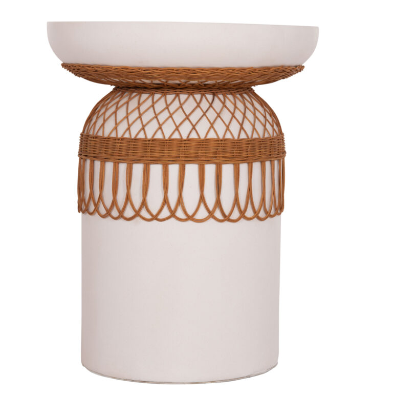 ΒΟΗΘΗΤΙΚΟ ΤΡΑΠΕΖΙ PRILEP HM18159.02 FIBER CEMENT ΛΕΥΚΟ & RATTAN-Φ60x76 ...