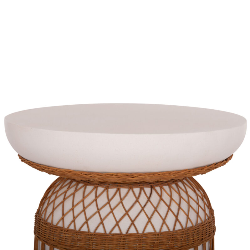 ΒΟΗΘΗΤΙΚΟ ΤΡΑΠΕΖΙ PRILEP HM18159.02 FIBER CEMENT ΛΕΥΚΟ & RATTAN-Φ60x76 ...